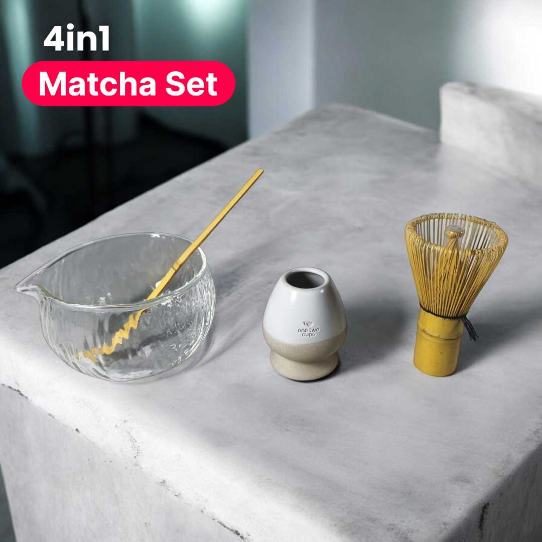 One Two Cups Matcha Set Chawan Chasen Stand Chashaku 470ml 4 PCS ...